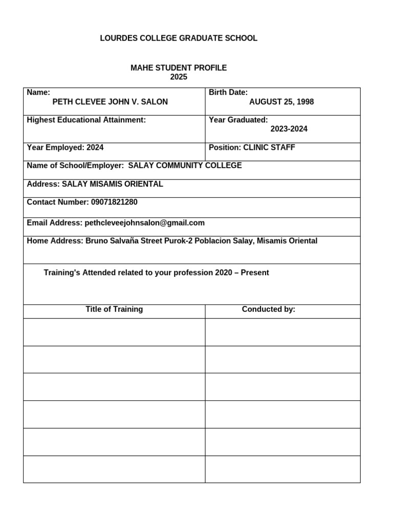 Lourdes College Graduate Student Profile | PDF