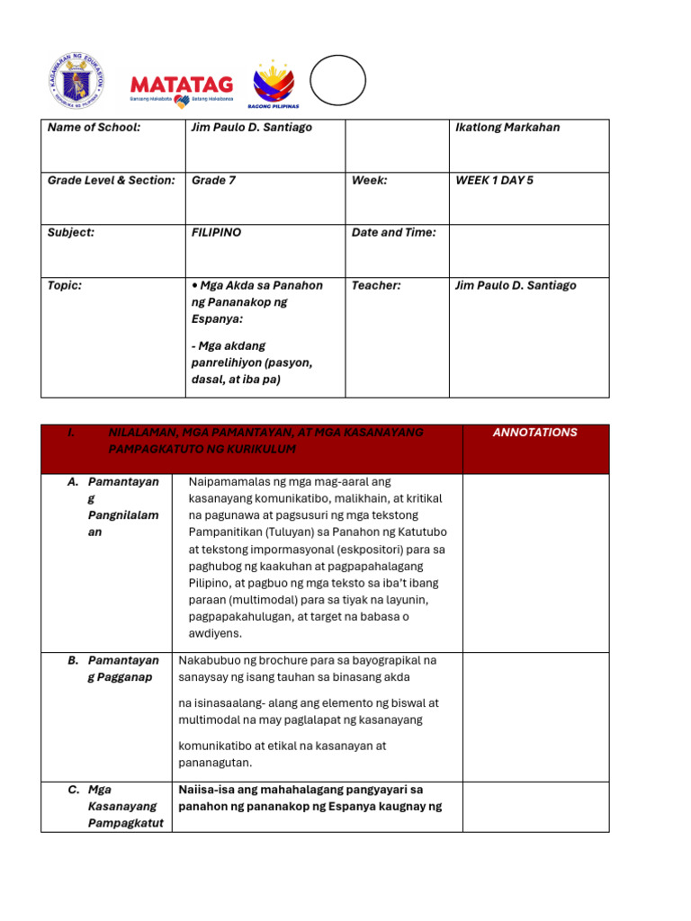 Naiisa-Isa Ang Mahahalagang Pangyayari Sa Panahon NG Pananakop NG Espanya Kaugnay NG | PDF
