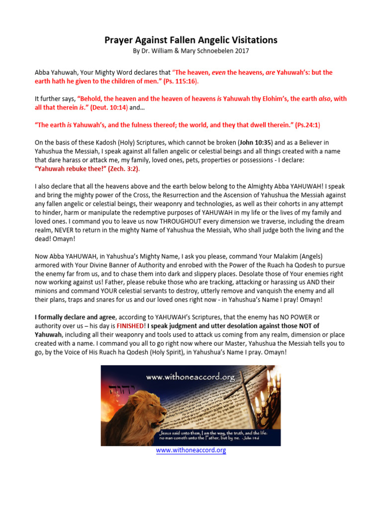 Prayer Against Fallen Angelic Visitation | PDF | Systematic Theology ...