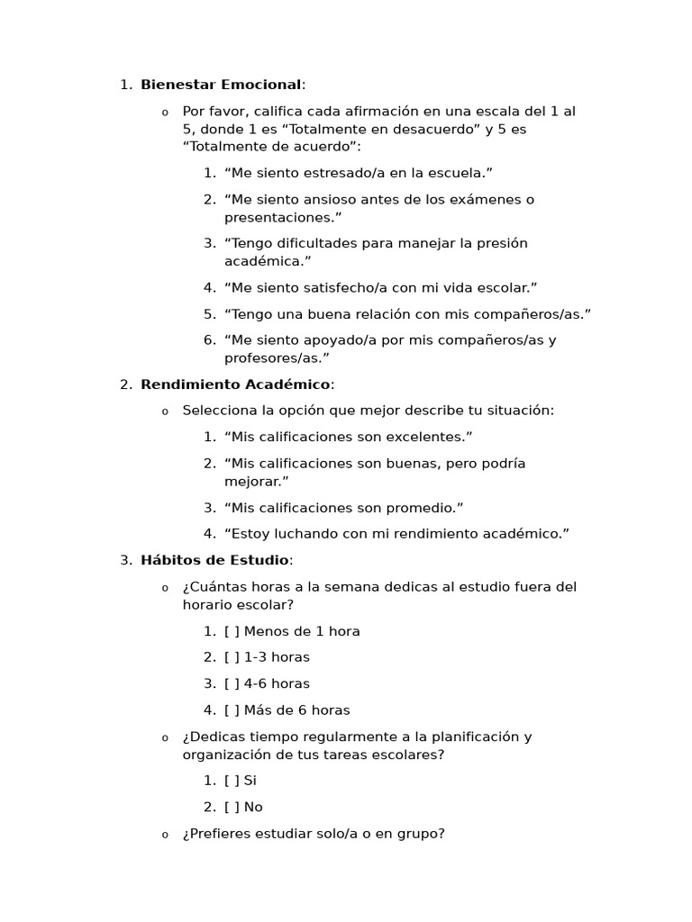 Cuestionario - Bienestar Emocional | PDF | Estrés (biología) | Las emociones