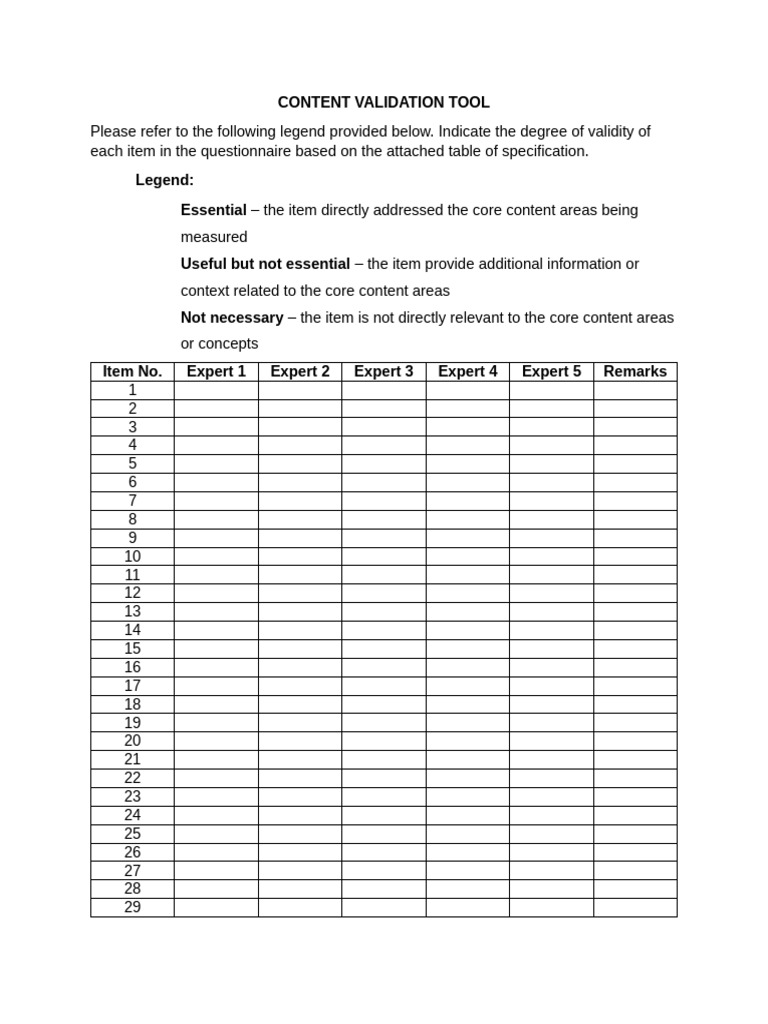 CONTENT-VALIDATION-TOOL_FINAL[1] | PDF | Validity (Statistics) | Psychology