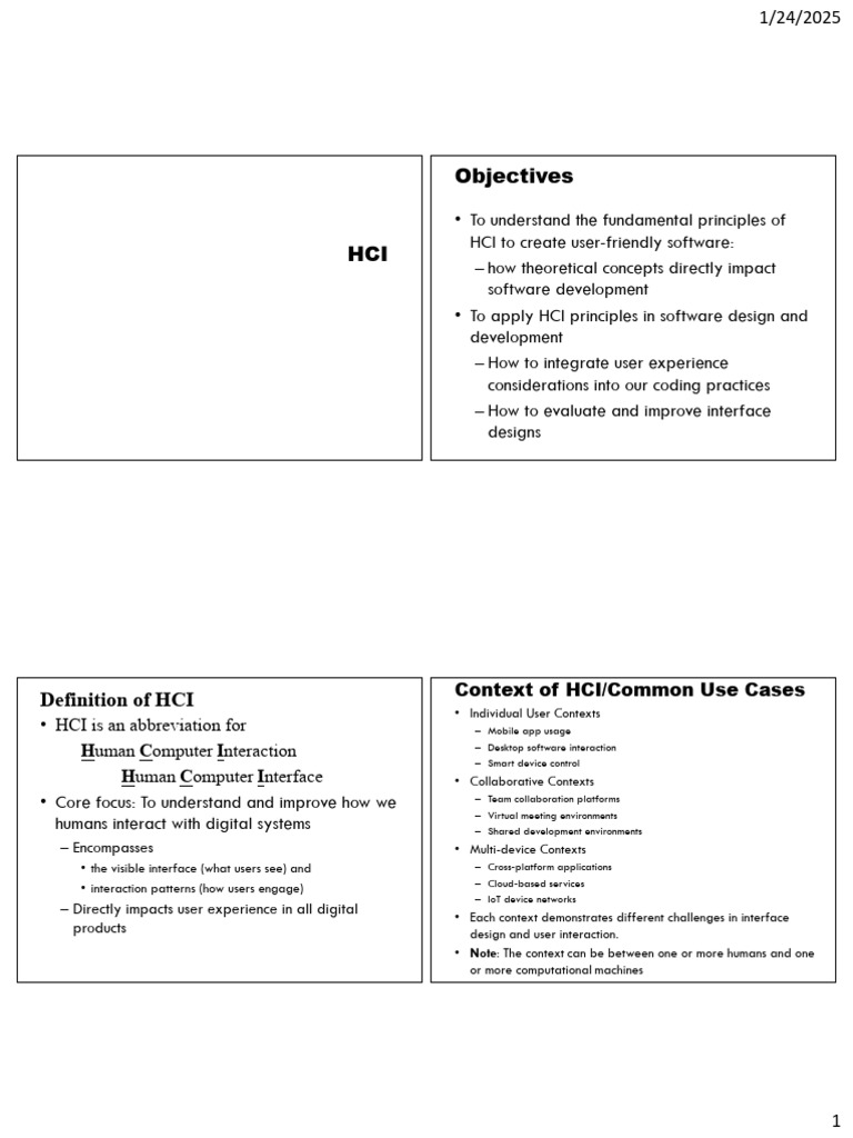 SCO307 (HCI) 1 Intro | PDF | Human–Computer Interaction | Graphical User Interfaces