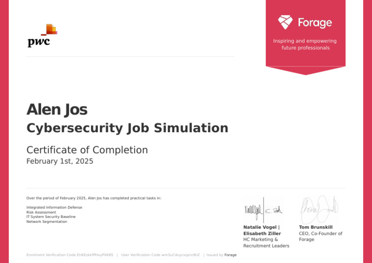 PWC Swizz Intership Certy | PDF