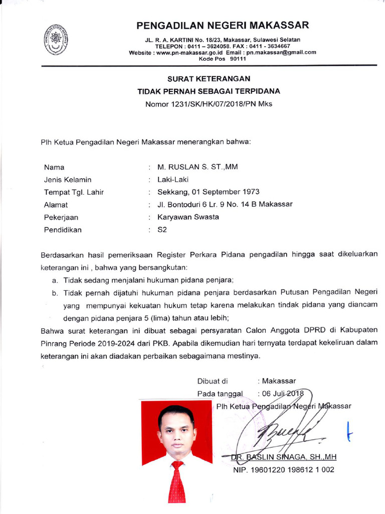 Surat TDK Pidana Ruslan Supu | PDF