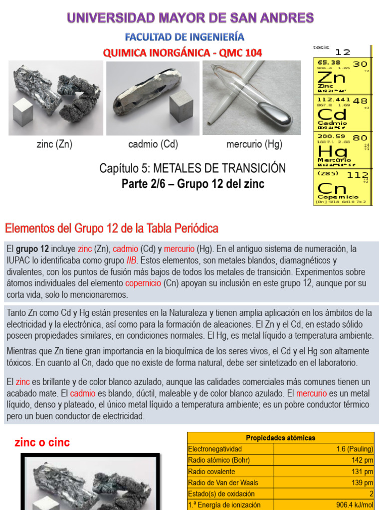Cap 5 Metales de Transición Parte 2 Grupo 12 Del Zinc | PDF | Zinc ...