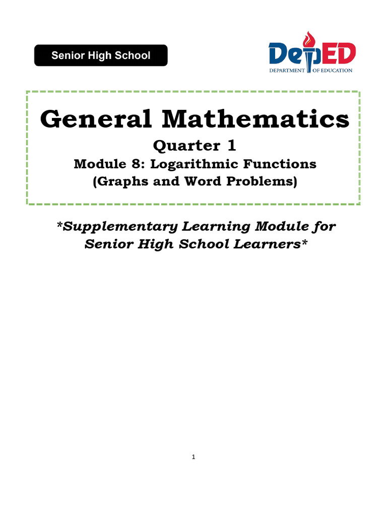 GEN-MATH-Q1-Mod8-Log-Fn-Graph-Word-Problems | PDF | Ph | Logarithm