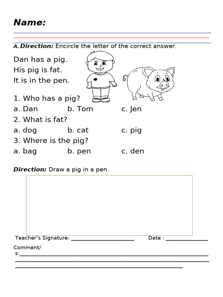 READING FOR KINDER-Dan-Has-A-Pig | PDF