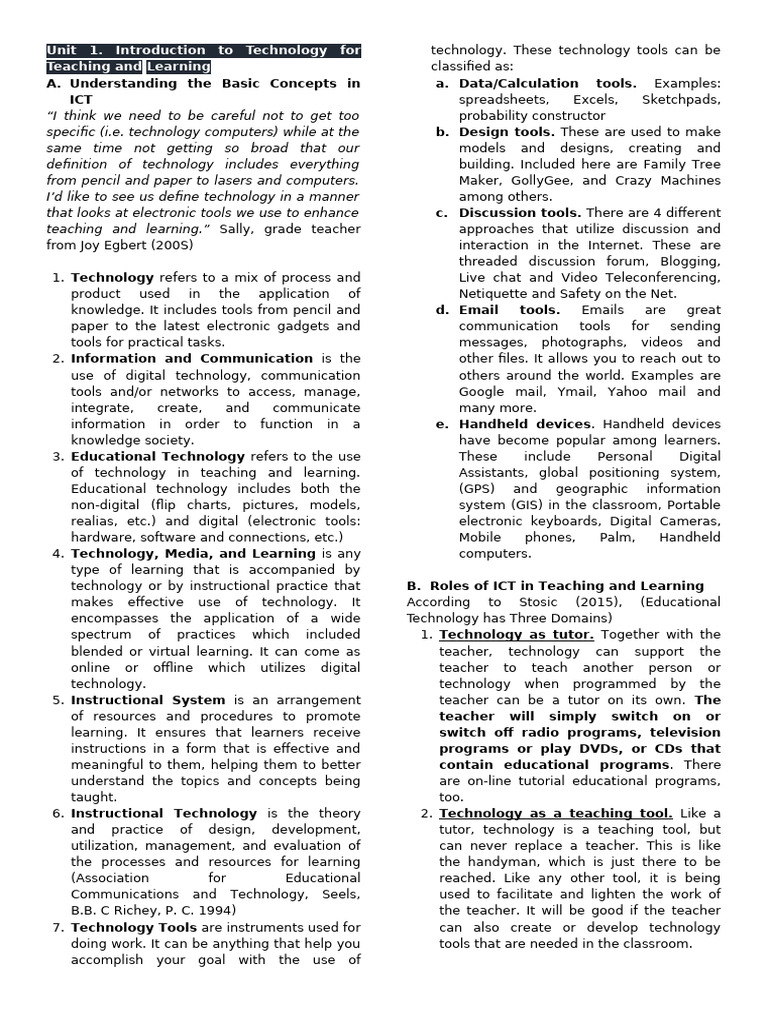 Unit 1. Introduction to Technology for Teaching and Learning | PDF ...
