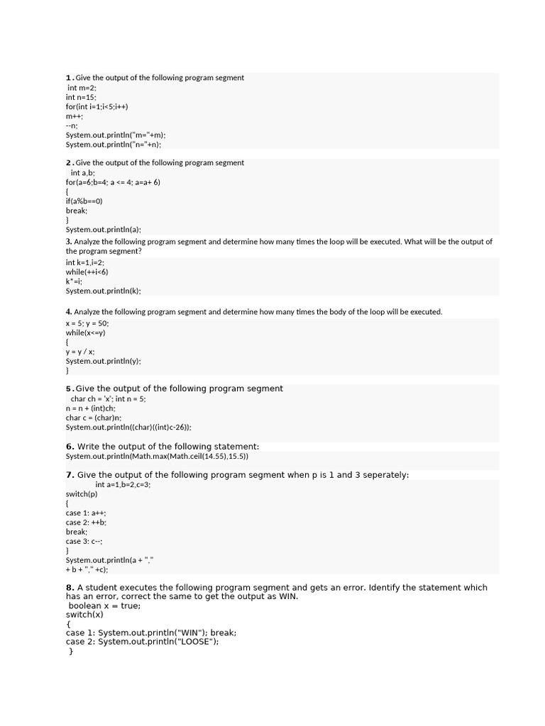 Java Program Output and Loop Analysis | PDF