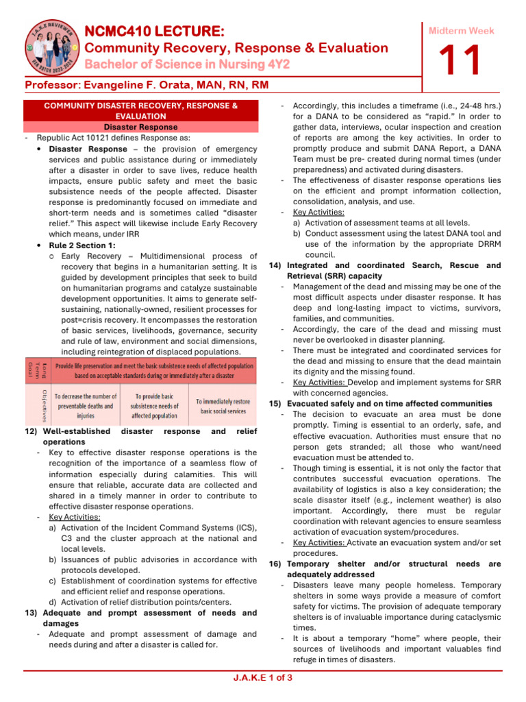 WK11 - Community Disaster Recovery, Response & Evaluation | PDF | Psychosocial | Infrastructure