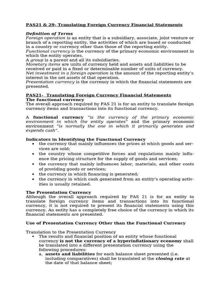 PAS 21 29 Translation of FS Handouts | PDF | Historical Cost | Income ...
