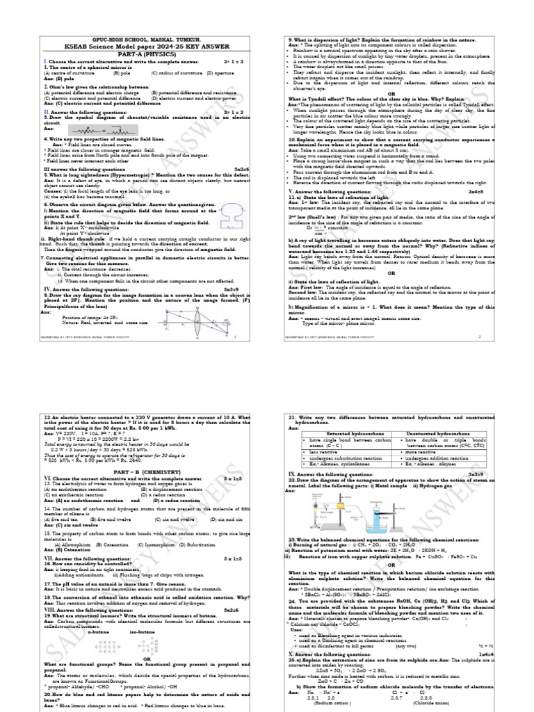 Sci - em - Model-1 - Bss-Key Ansr | PDF | Rainbow | Chemical Reactions