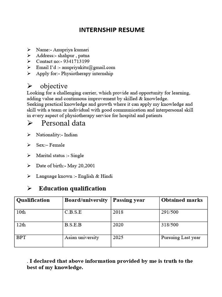 Internship Resume | PDF