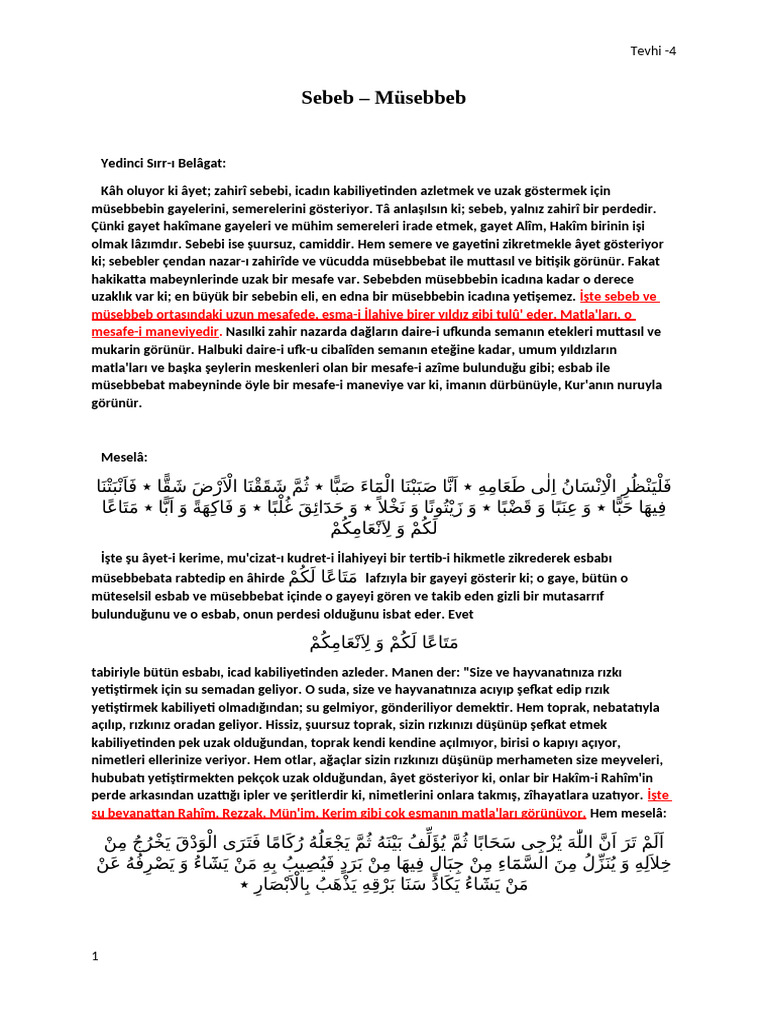Tevhid-4, (Sebeb-Müsebbeb) | PDF