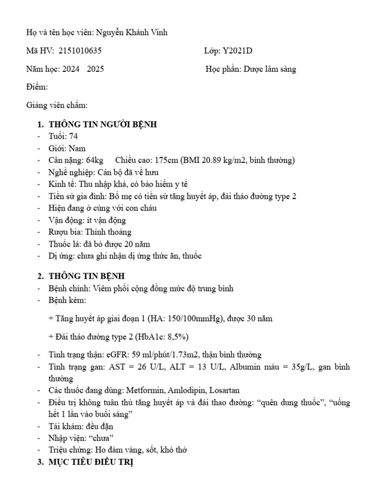 1. Thông Tin Người Bệnh | PDF