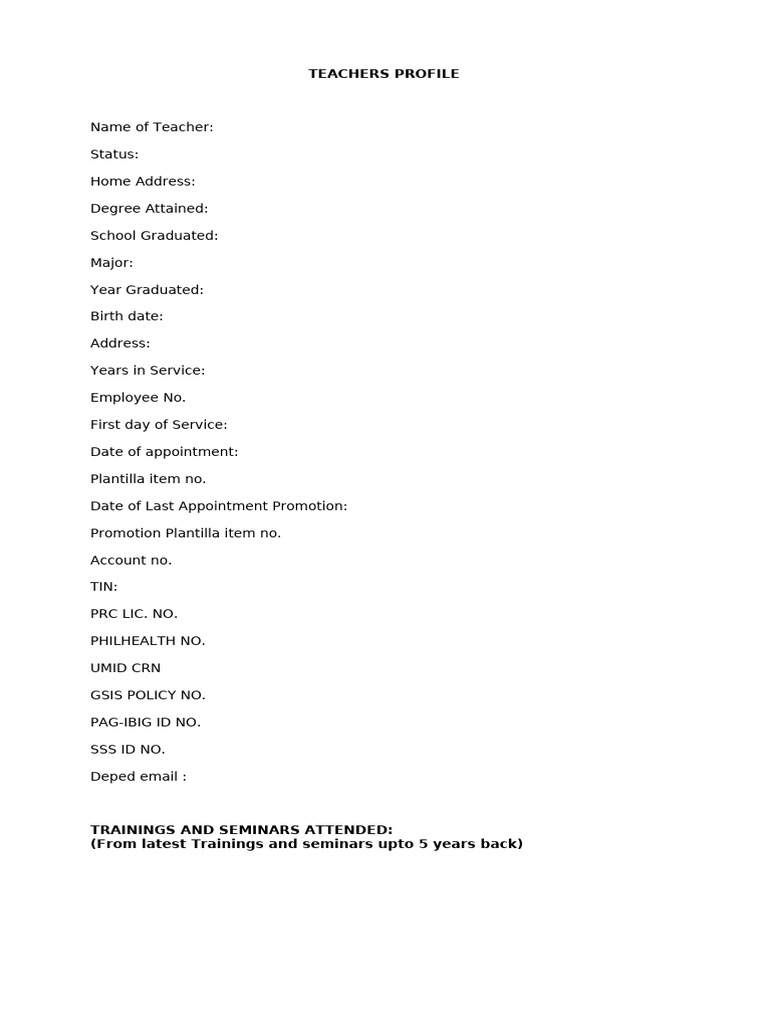 Teacher Profile Format | PDF