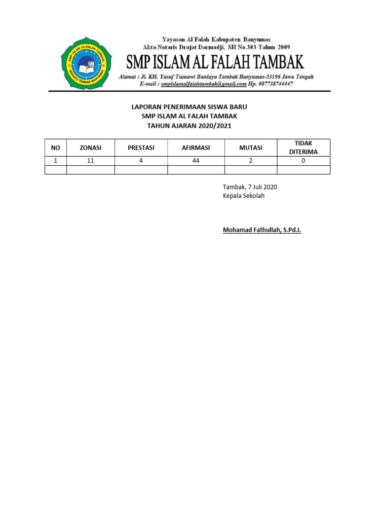 Laporan Siswa Baru | PDF