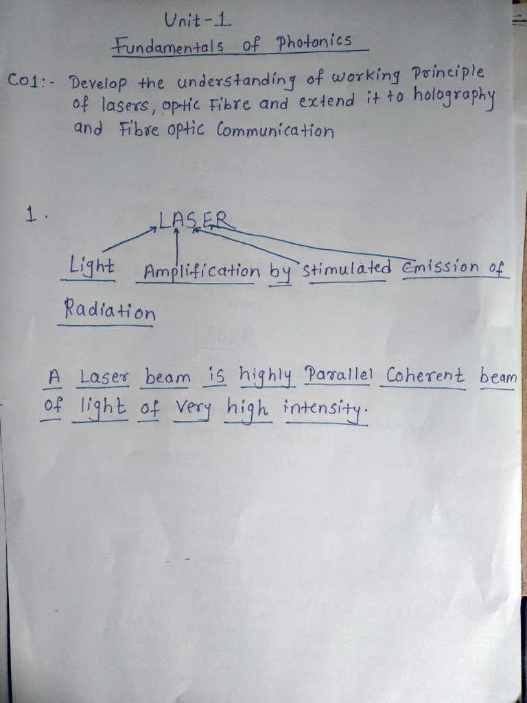 UT 1 Notes - 240903 - 124031 | PDF | Coherence (Physics) | Laser