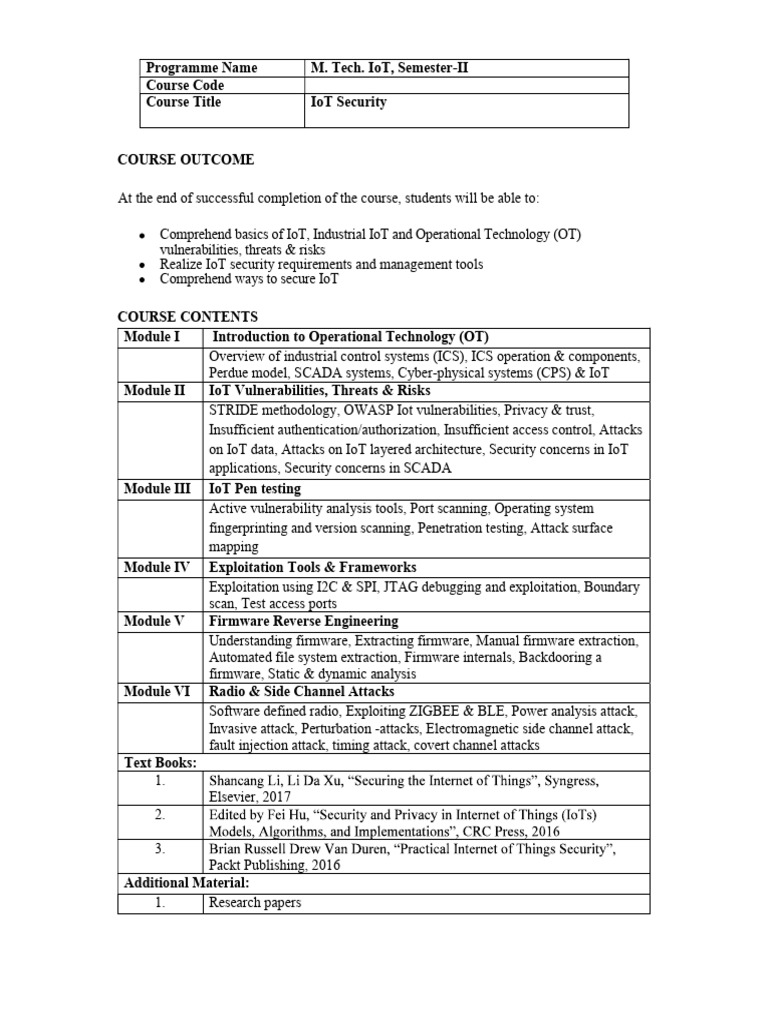 Syllabus IoT Security | PDF | Internet Of Things | Computing