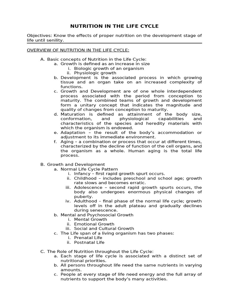 Nutrition Across the Life Cycle | PDF | Nutrition | Diet & Nutrition