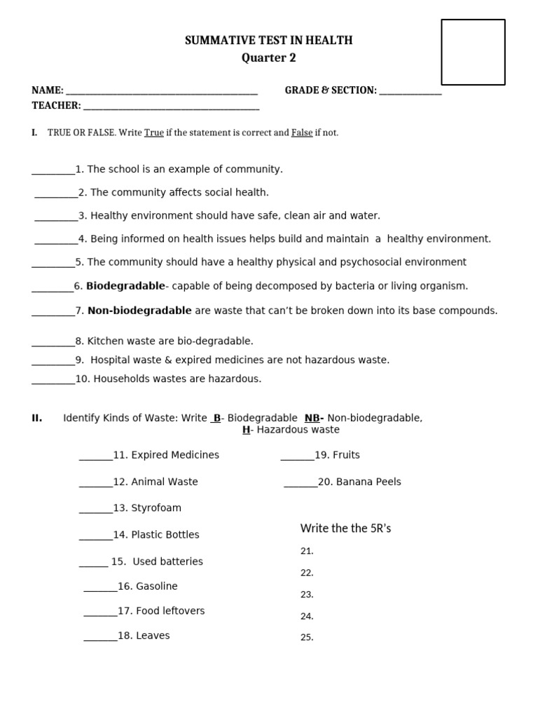 Summative-Test-In-Health Q2 | PDF