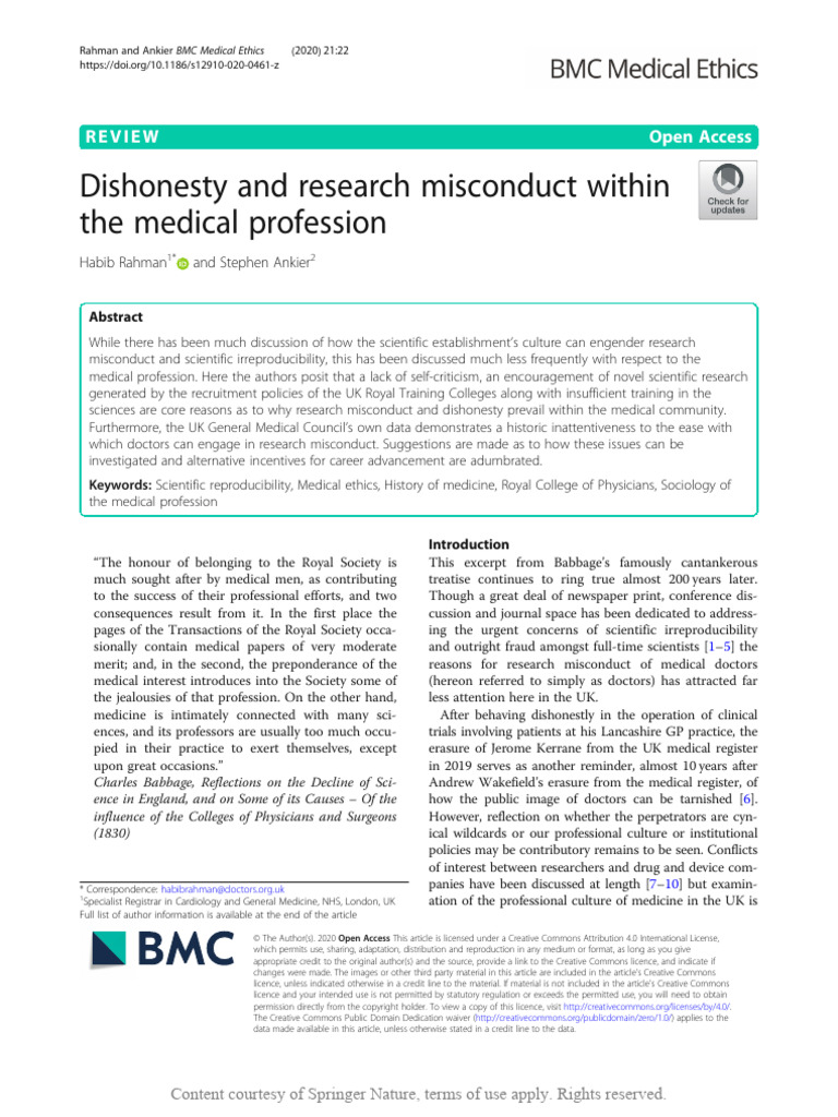 Dishonesty and Research Misconduct Within The Medi | PDF | Physician ...