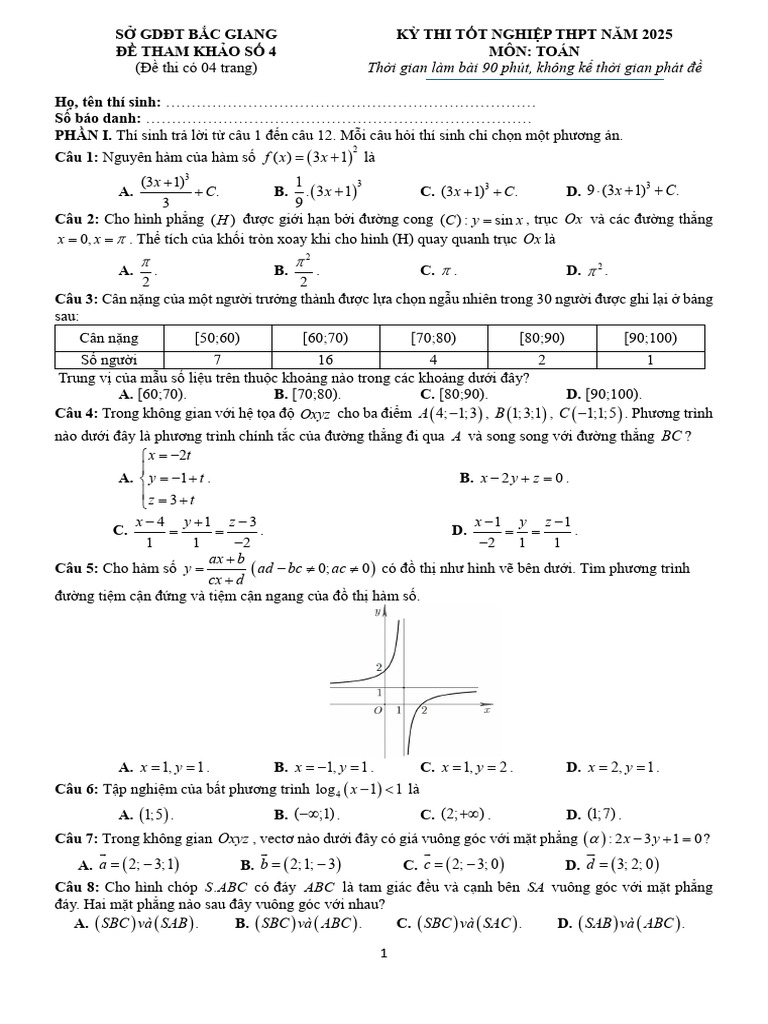 (9 ĐỀ MINH HỌA TOÁN 2025 THAM KHẢO) Sở Bắc Giang-14-17 | PDF