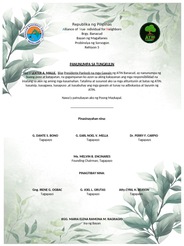 Atin Panunumpa | PDF