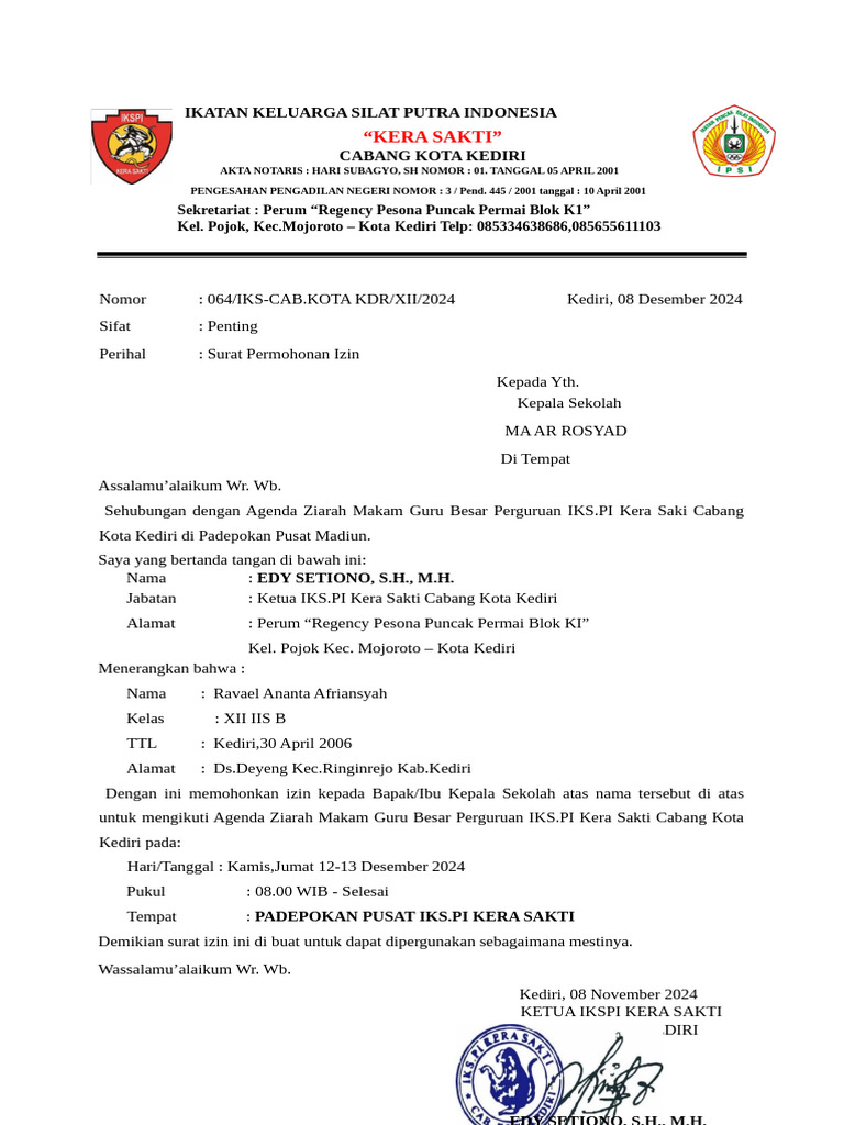 Surat Izin Dispensasi 064 2024 | PDF