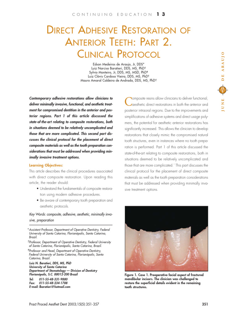 Direct+adhesive+restoration+of+anterior+teeth-+part+2 +clinical+protocol | PDF | Tooth Enamel ...