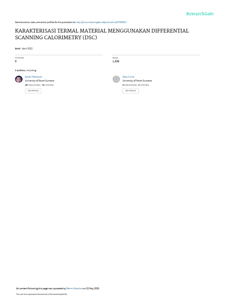 Karakterisasi Termal Material Menggunakan Differential Scanning Calorimetry (DSC) | PDF