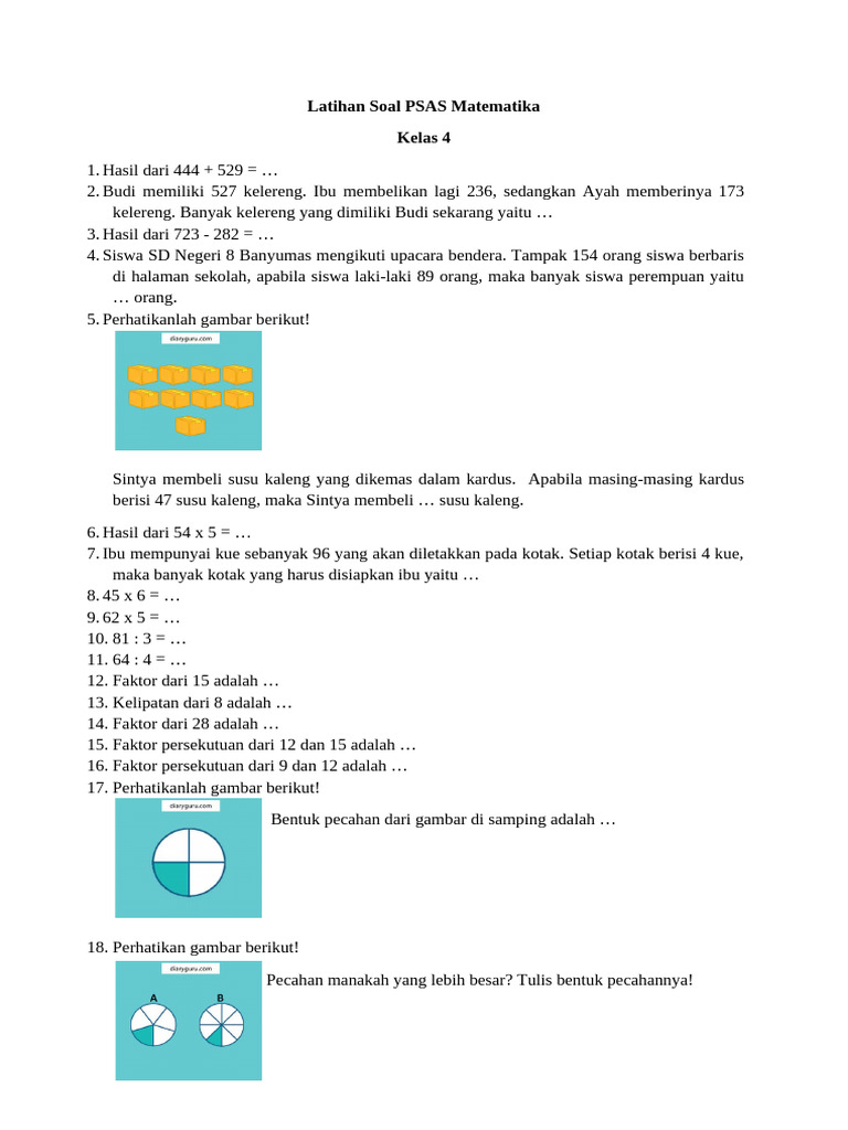 Latsol Psas Math Kelas 4 Semester 1 | PDF