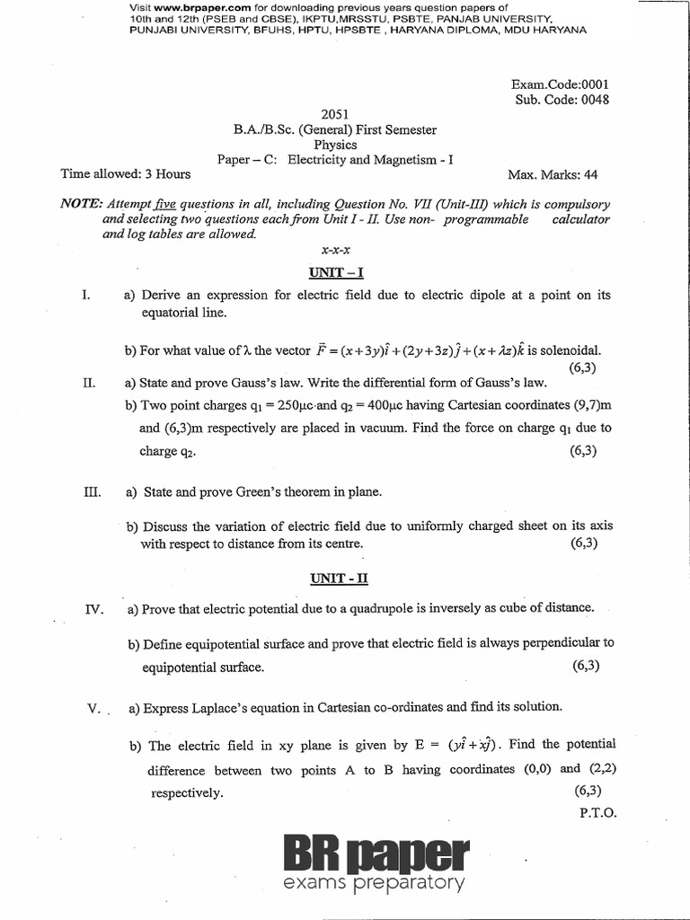 Physics EM (1st) Dec2020 | PDF