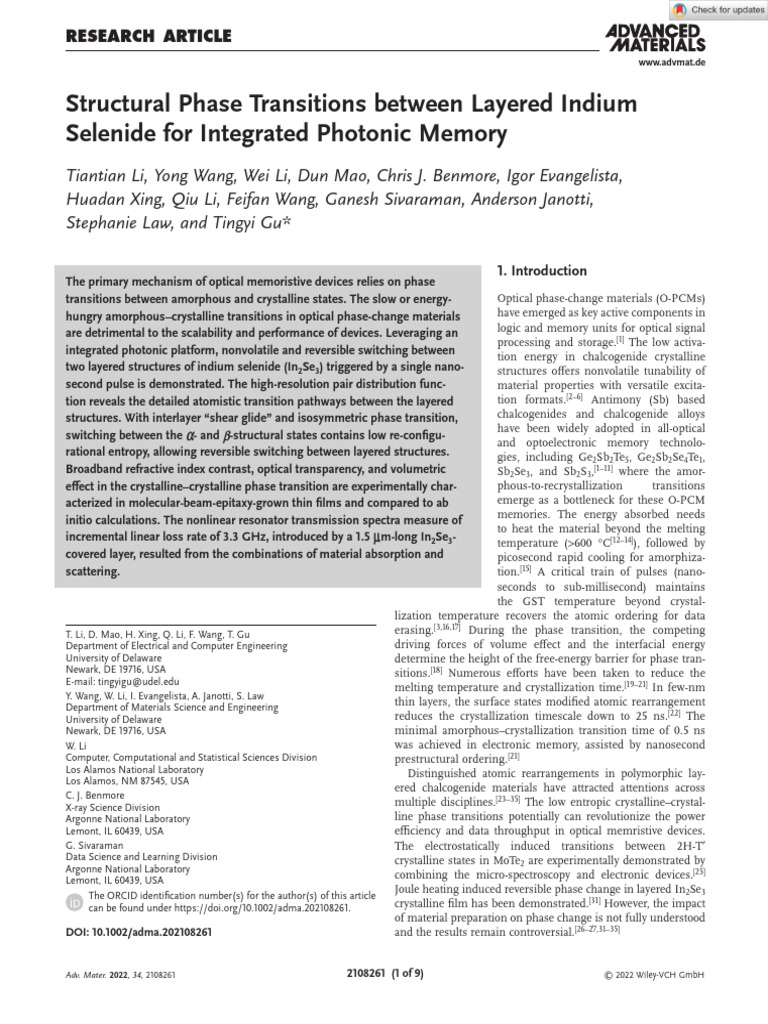 Advanced Materials - 2022 - Li - Structural Phase Transitions Between ...