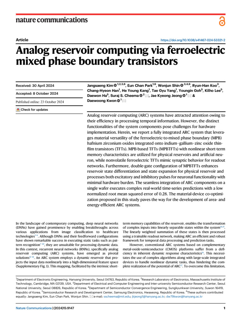 Analog Reservoir Computing Via Ferroelectric Mixed Phase Boundary Transistors Pdf