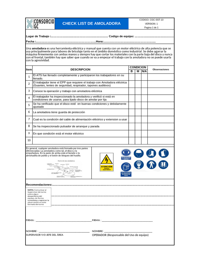 CGC-SST-10 Check List Amoladora | PDF