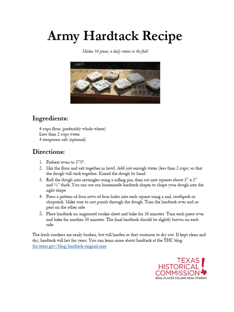 Army Hardtack Recipe Guide | PDF
