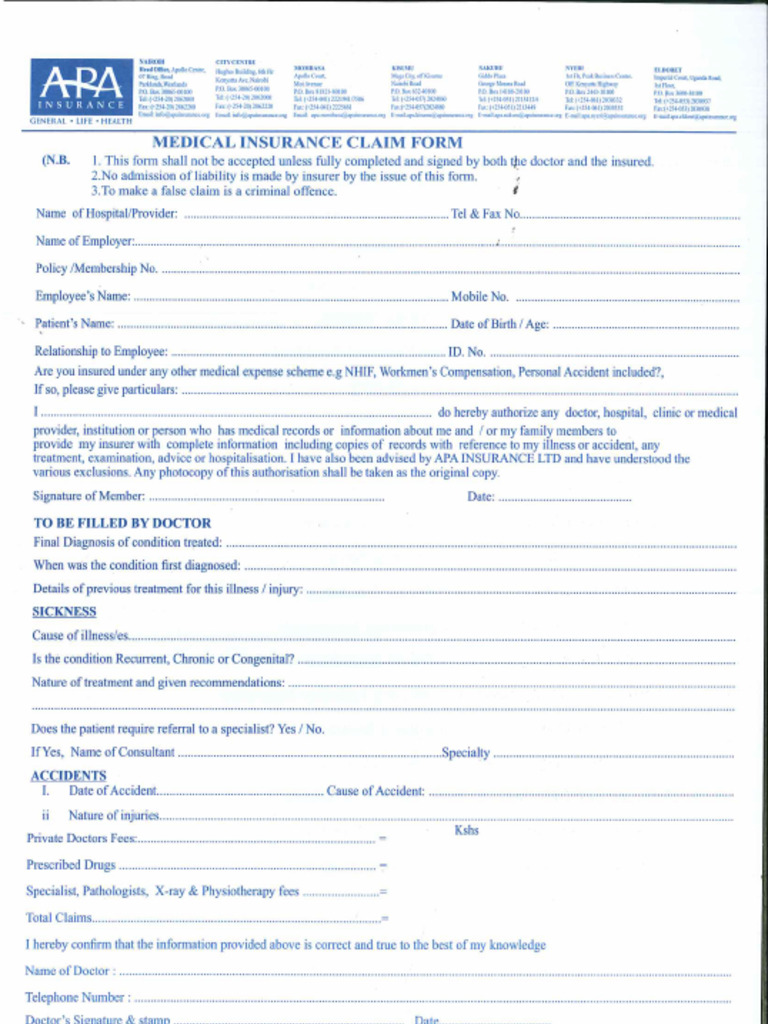 Medical Health Claim Form | PDF