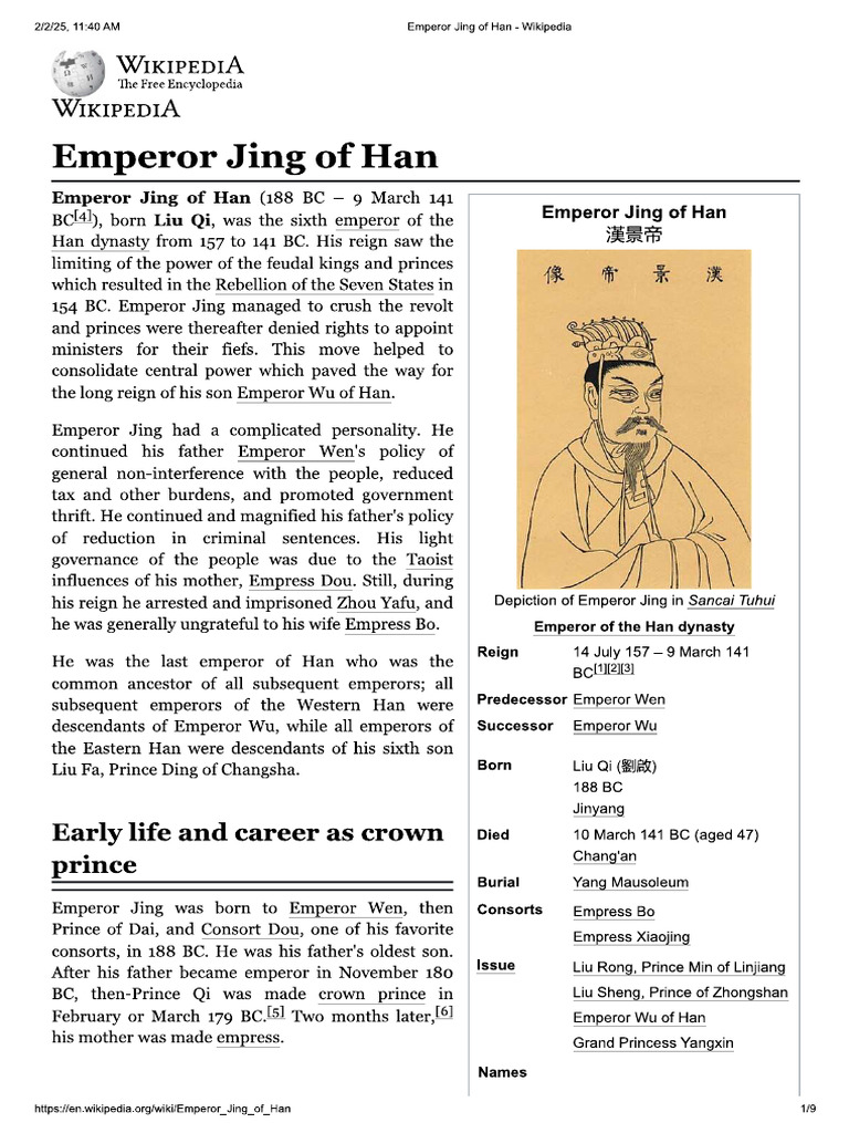 Jing Emperor of Han | PDF