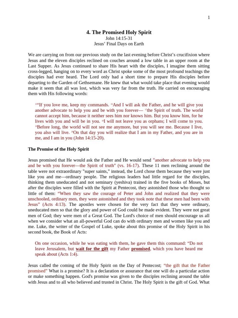 The Promised Holy Spirit | PDF | Jesus | Acts Of The Apostles