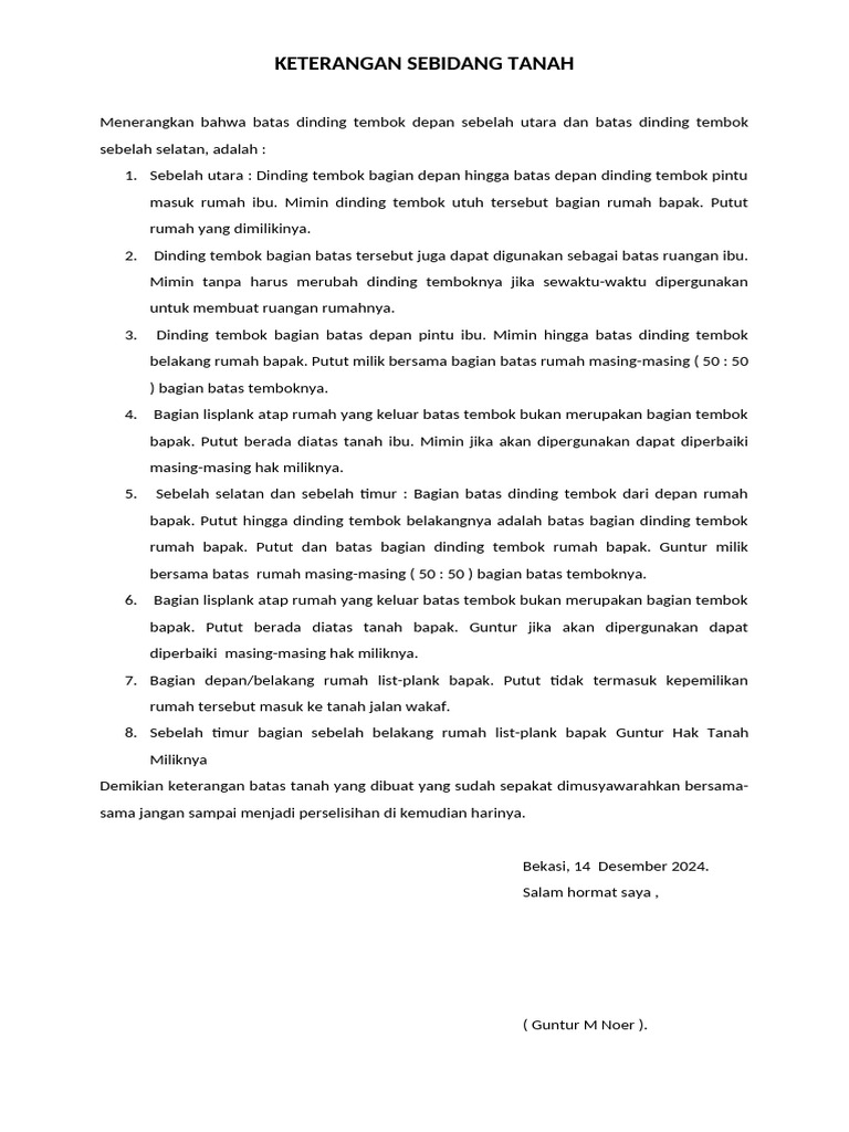 Keterangan Batas Sebidang Tanah | PDF