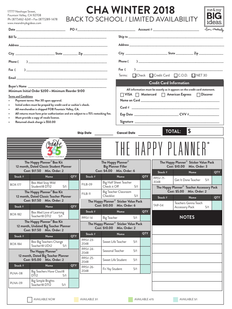 02 Cha - W2018 Order Form - BTS | PDF | Credit Card | Payments