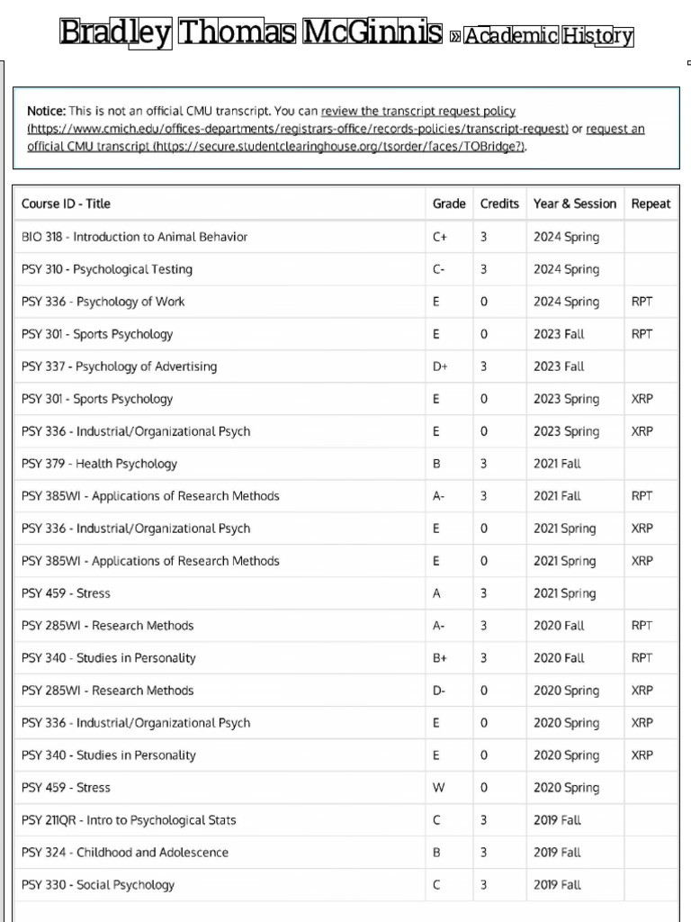 CMU Transcripts | PDF