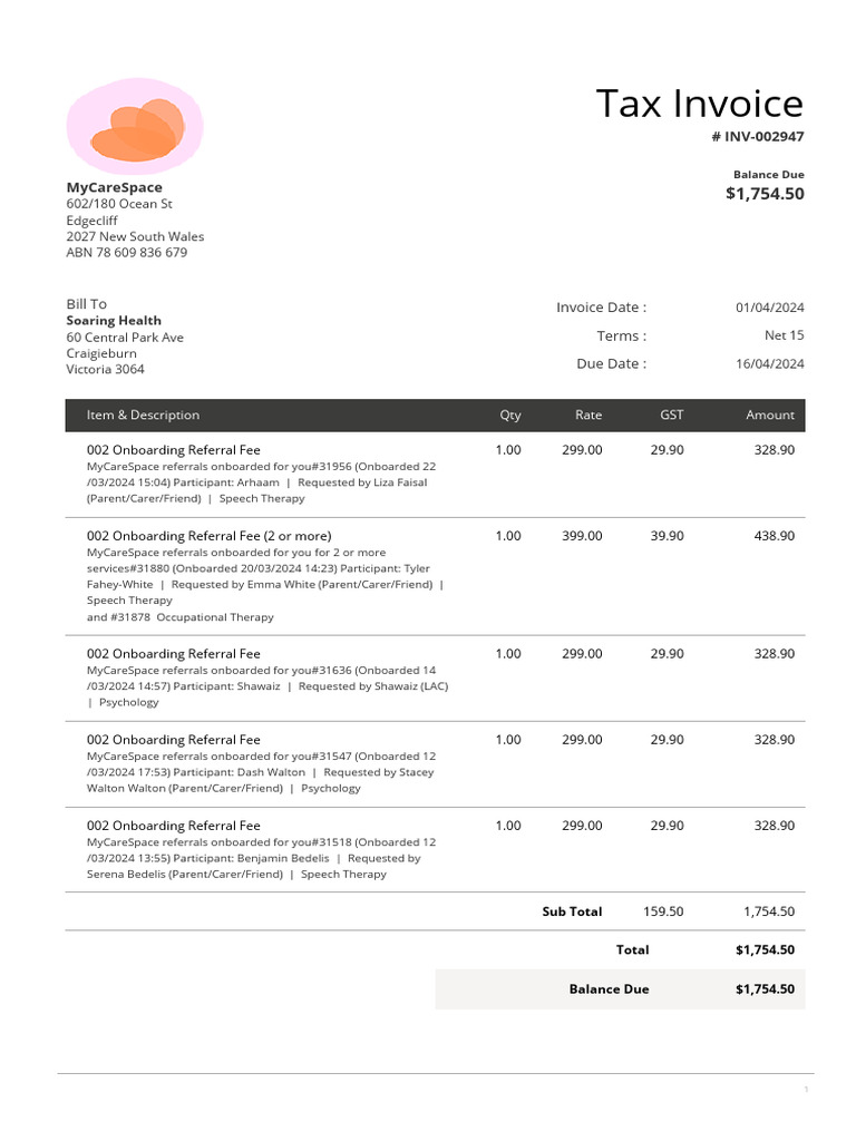 Soaring Health Invoice | PDF | Invoice | Government Finances