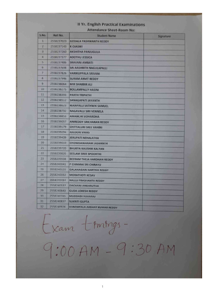 English Practical Exam Timings | PDF