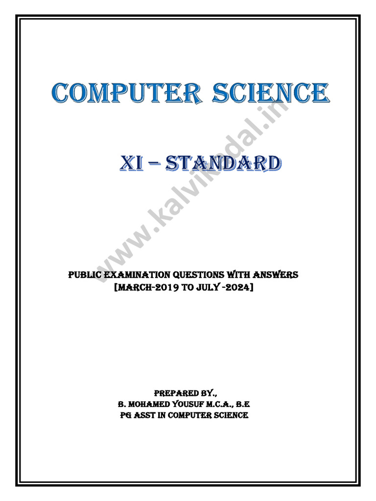 11th Computer Science Public Exam Question With Answer 20219-2024 | PDF | Operating System ...