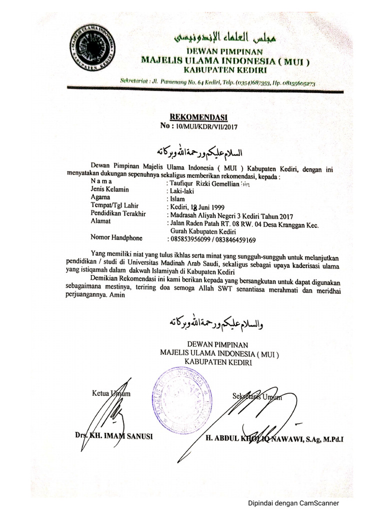 surat rekom MUI | PDF