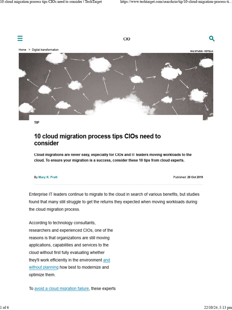 10 Cloud Migration Process Tips CIOs Need To Consider - TechTarget | PDF | Cloud Computing ...