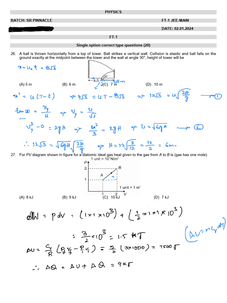 RS 1 FT 1 Phy QP 02.01.25 | PDF | Electrical Resistivity And Conductivity | Electronvolt