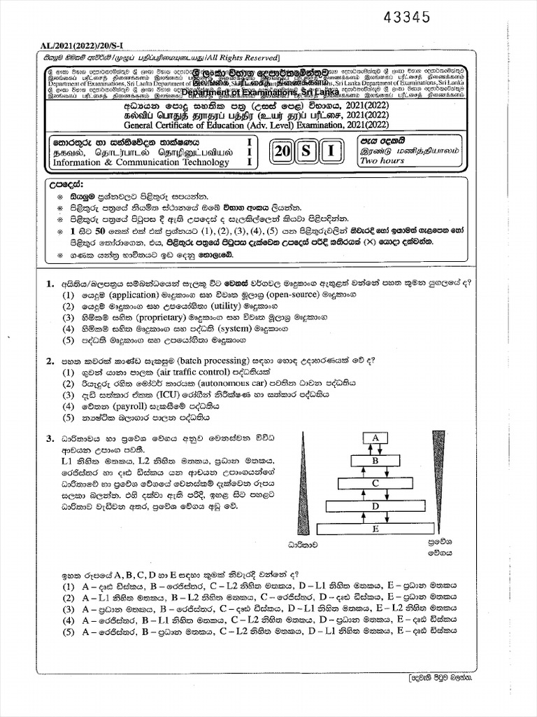2021 AL ICT Past Paper Sinhala Medium | PDF